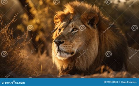 A Large Lion Laying Down In A Field Of Dry Grass Stock Illustration