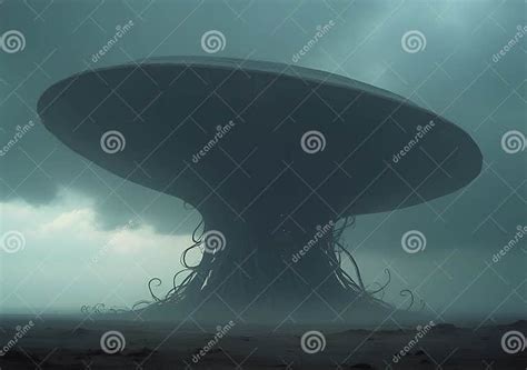 Suspended Megastructure Over Dystopian City Stock Illustration