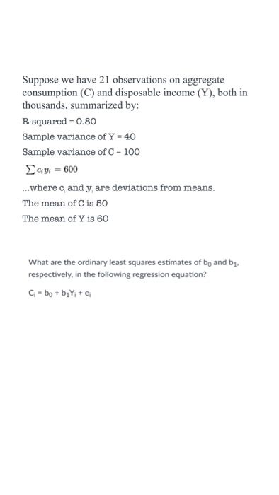 Solved Suppose We Have 21 Observations On Aggregate