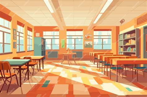 Premium Photo Empty Classroom Cartoon Colorful Flat Vector Illustration
