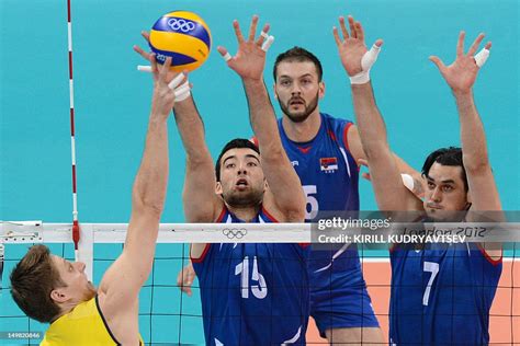 Brazils Murilo Endres Spikes As Serbias Sasa Starovic And Dragan News Photo Getty Images