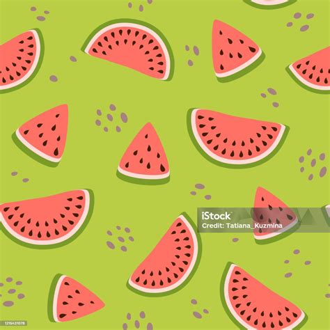 수박 매끄러운 패턴 귀여운 여름 과일 배경입니다 녹색 열대 수박 그래픽 디자인 벡터 과일에 대한 스톡 벡터 아트 및 기타 이미지 Istock