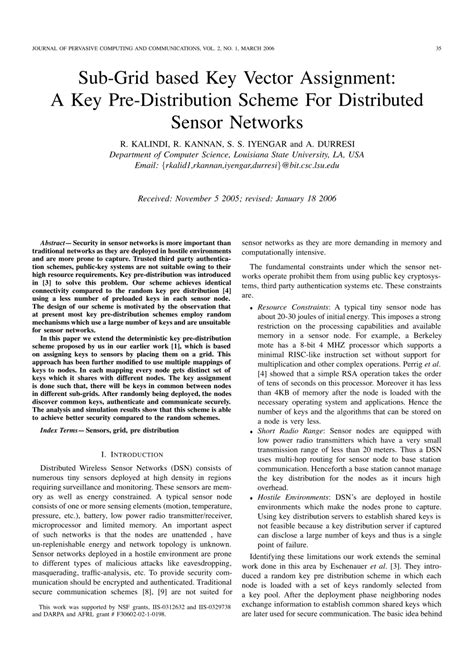 Pdf Sub‐grid Based Key Vector Assignment A Key Pre‐distribution Scheme For Distributed Sensor