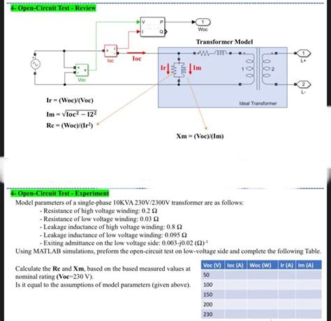 Solved 4 Open Circuit Test Experiment Model Parameters Of Chegg Com