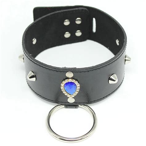 Sexy Black Pu Leather Rivets Sex Collar With Diamond Erotic Sex Games