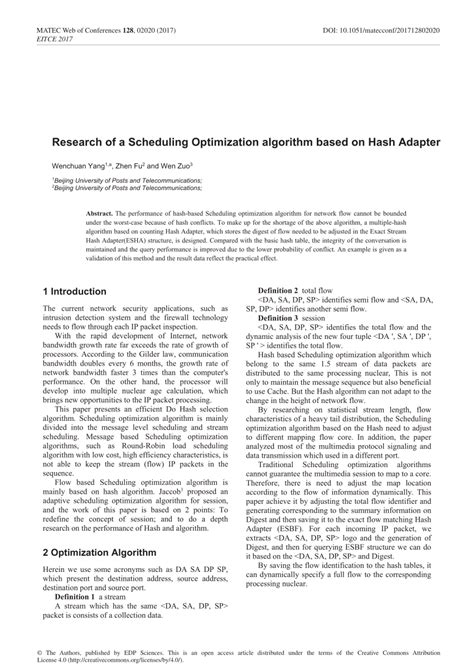 Pdf Research Of A Scheduling Optimization Algorithm Based On Hash Adapter