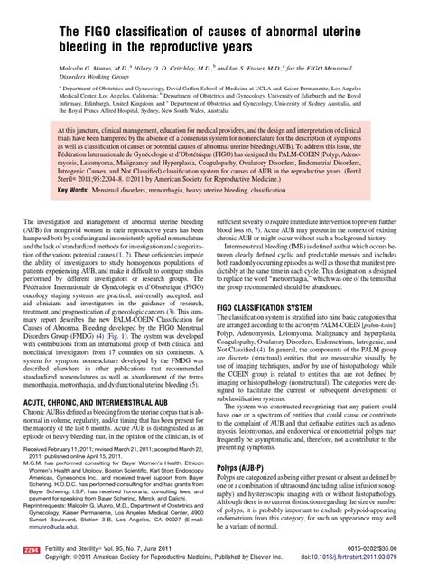 Aub Classification Figo Menstruation Sexual Health