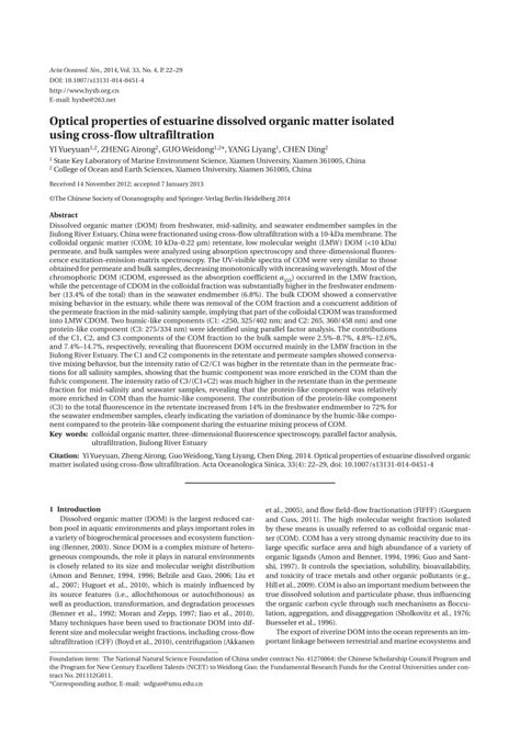 Pdf Optical Properties Of Estuarine Dissolved Organic Matter Isolated Using Cross Flow