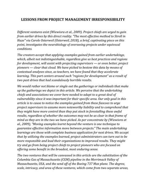 Lessons From Project Management Irresponsibility Lessons From Project