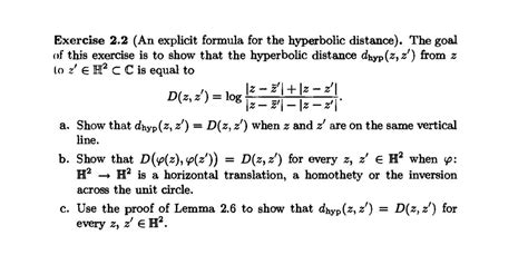 Solved Exercise 2 2 An Explicit Formula For The Hyperbolic