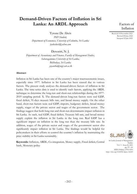 Pdf Demand Driven Factors Of Inflation In Sri Lanka An Ardl Approach
