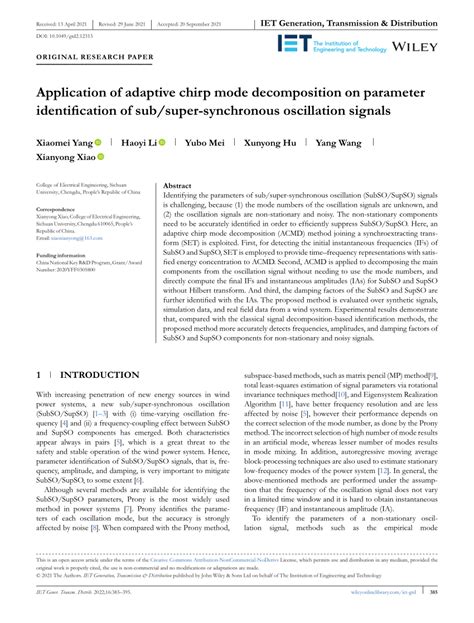 Pdf Application Of Adaptive Chirp Mode Decomposition On Parameter Identification Of Subsuper