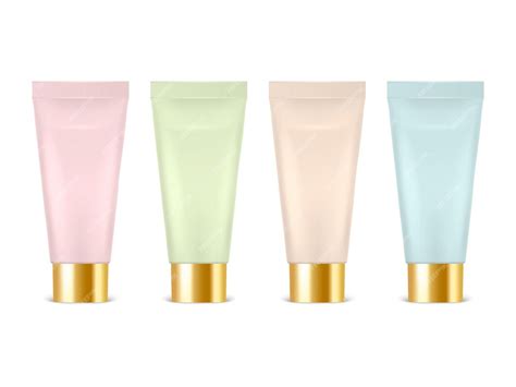 벡터 3d 현실적인 플라스틱 금속 핑크 그린 베이지 블루 치약 크림 튜브 포장 세트 이랑 전면 보기에 대 한 치약 화장품 크림 치약의 고립 된 디자인 서식 파일 프리미엄 벡터