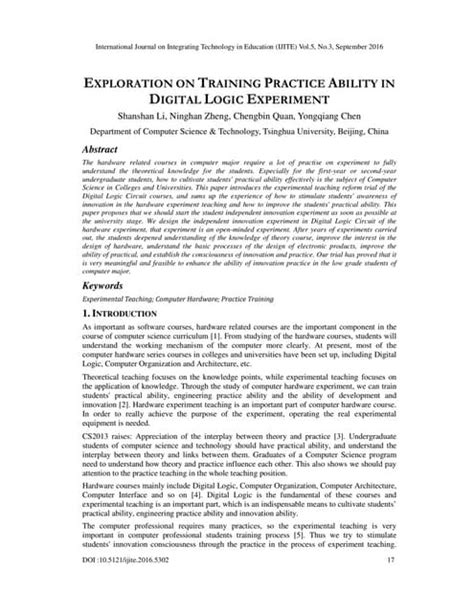 Exploration On Training Practice Ability In Digital Logic Experiment Pdf