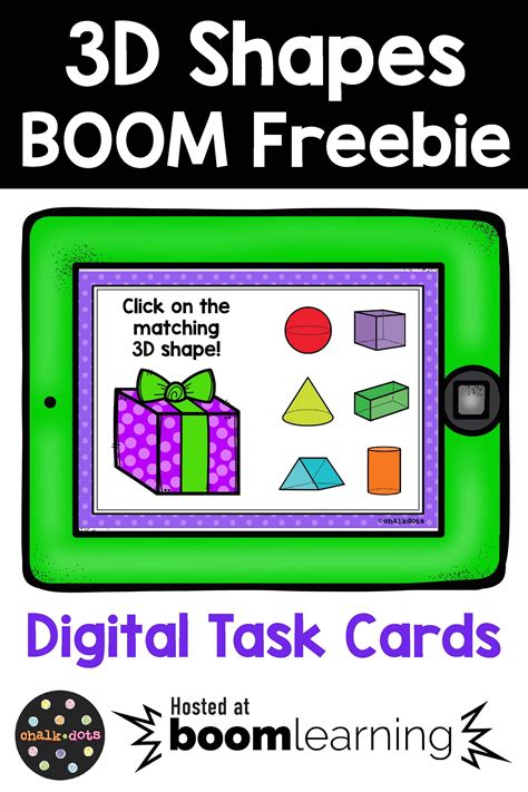 A Digital Task Card With The Words 3d Shapes Boom Freebie And An Image