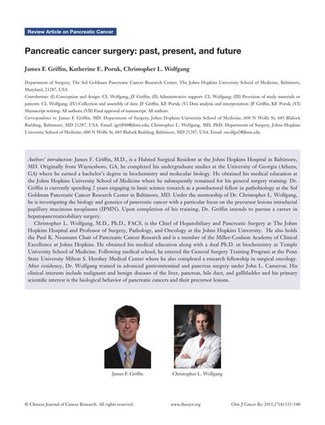 Pdf Pancreatic Cancer Surgery Past Present And Future