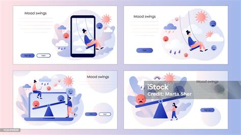 기분 변화 감정이 바뀝니다 심리학 장애 정신 문제 양극성 감정 감정적 인 균형 방문 페이지 템플릿 Ui 웹 모바일 앱 포스터 배너 전단지에 대한 화면 템플릿 벡터 무드보드에