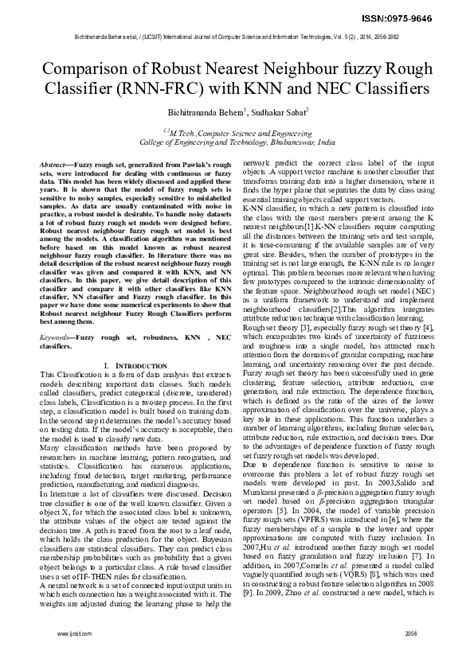 Pdf Comparison Of Robust Nearest Neighbour Fuzzy Rough Classifier