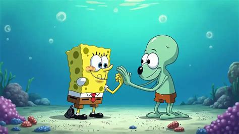 卡通風格的海綿寶寶和烏賊的水下奇遇記