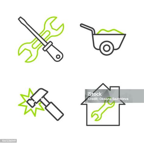 세트 라인 집 수리 망치 수레 및 드라이버 및 렌치 아이콘 벡터 갈고리 발톱에 대한 스톡 벡터 아트 및 기타 이미지 갈고리 발톱 건설 산업 나름 Istock