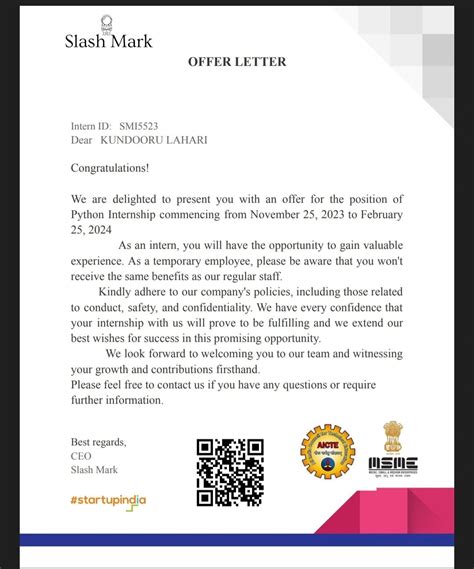 Internship Python Offerletter Lahari Kundooru