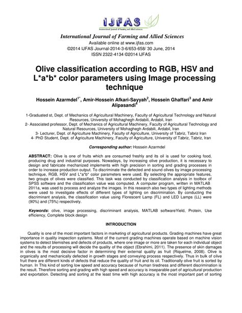 Pdf Olive Classification According To Rgb Hsv And Lab Color