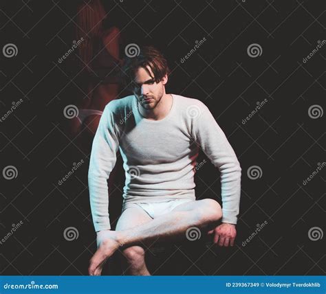 Beauty Couple Man In Underwear With Young Lover Passionate Couple