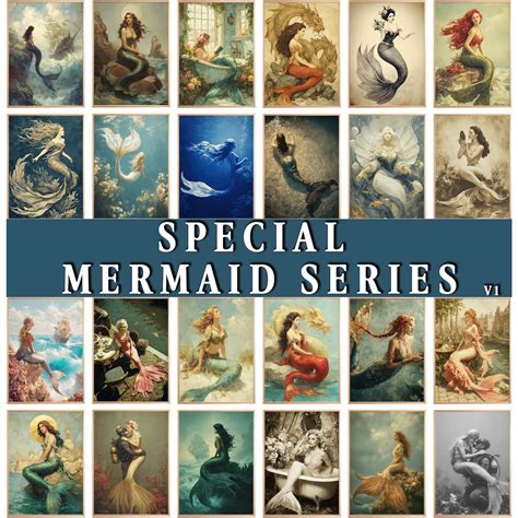 Vintage Mermaid Wall Art Prints Ocean Fantasy Decor Digital Download