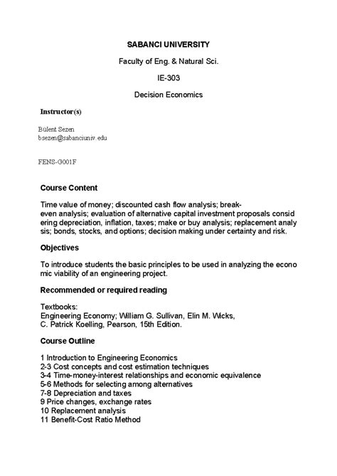 Syllabus 2023 2024 Fall Ie 303 Sabanci University Faculty Of Eng