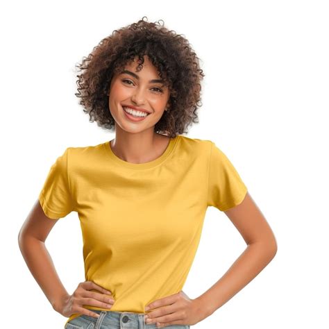 Premium Ai Image A Woman Wearing A Yellow T Shirt With A Black Belt