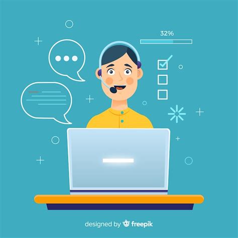 플랫 콜 센터 개념 배경 무료 벡터