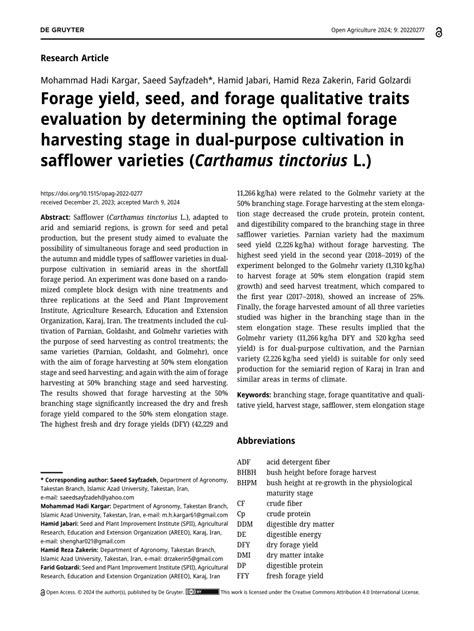 Pdf Forage Yield Seed And Forage Qualitative Traits Evaluation By Determining The Optimal