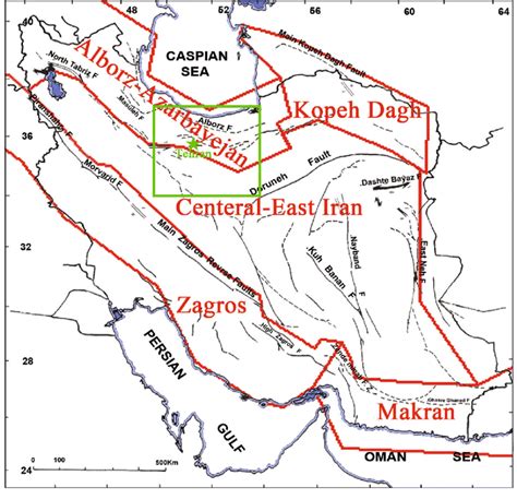Major Seismotectonic Provinces Of Iran Mirzaei Et Al 1998 The Green Download Scientific