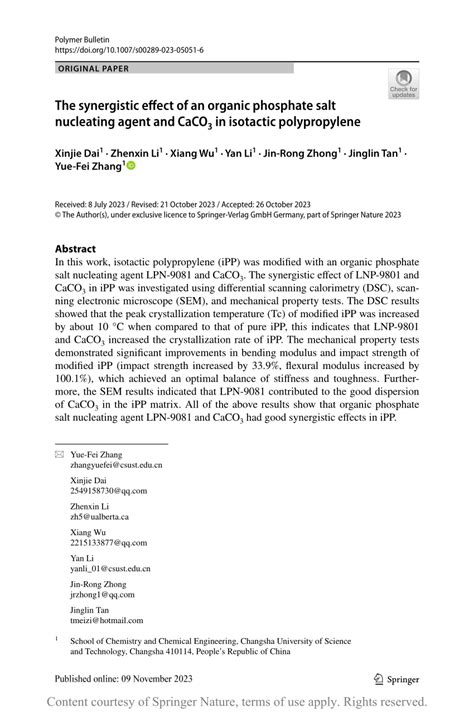 The Synergistic Effect Of An Organic Phosphate Salt Nucleating Agent And Caco3 In Isotactic