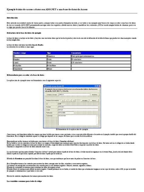 Ejemplo Básico De Acceso A Datos Con Ado Pdf Tabla Base De Datos C Sharp Lenguaje De