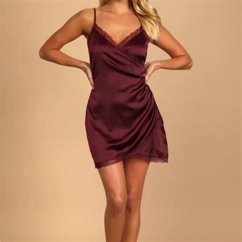 Lulus Intimates And Sleepwear Plum Purple Satin Lace Lingerie Slip
