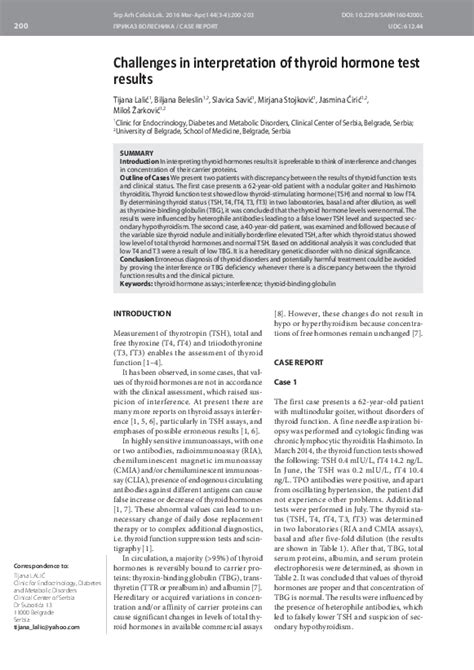 Pdf Challenges In Interpretation Of Thyroid Hormone Test Results