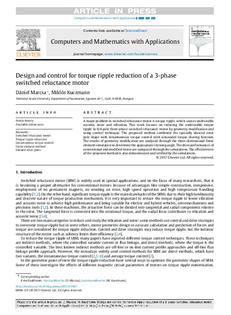 Pdf Design And Control For Torque Ripple Reduction Of A 3 Phase