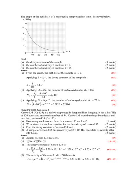 The Graph Of The Activity A Of A Radioactive Sample Against Time T Is