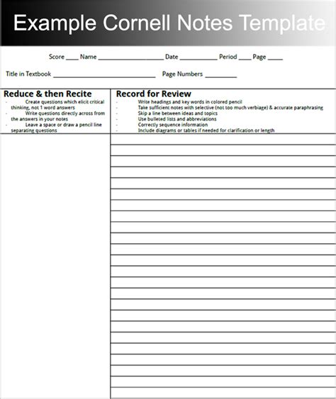 Printable Cornell Notes Templates Free Word PDF Format