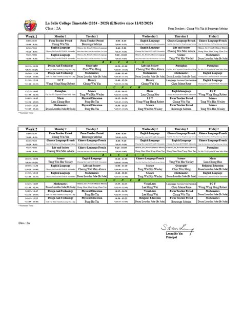 2024 25 Class Timtable F2 W Out Mr Fong Pdf Hong Kong