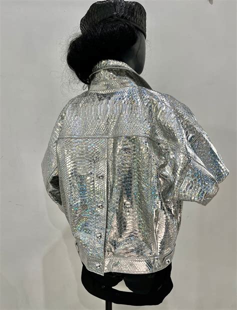 custom python leather jacket holographic leather jacket etsy