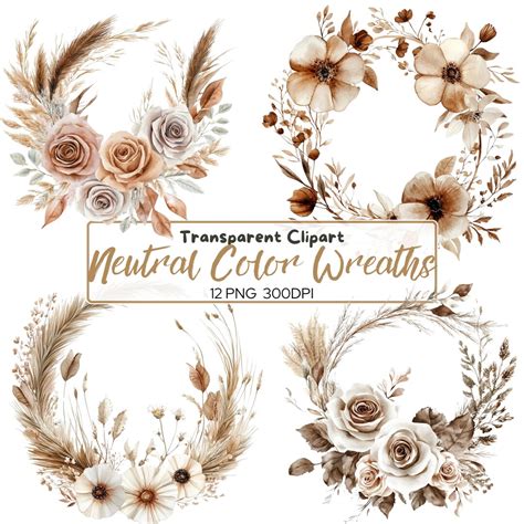 Neutral Wreaths Clipart Bundle 12 Wreath Png Floral And Grass Pampas