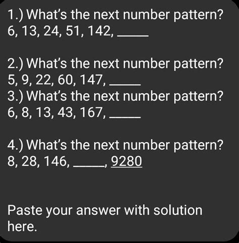 Solved 1 Whats The Next Number Pattern 6 13 24 51