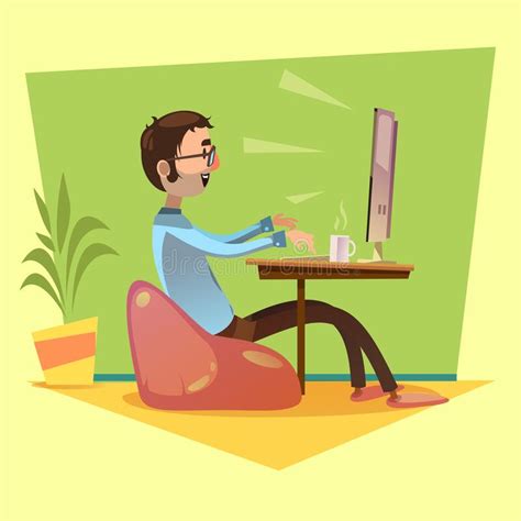 Programmer Work Place Sketch Stock Vector Illustration Of Decorative