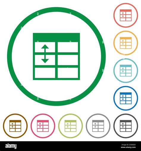 Set Of Spreadsheet Adjust Table Row Height Color Round Outlined Flat Icons On White Background