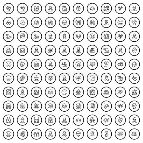 100个人图标设置大纲样式 向量例证 插画 包括有 伴随 受影响 愉快 字符 女孩 离婚 子项 272025822