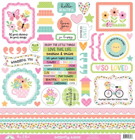 Doodlebug This And That Cardstock Stickers 12x12 Butterfly Kisses 842715088078