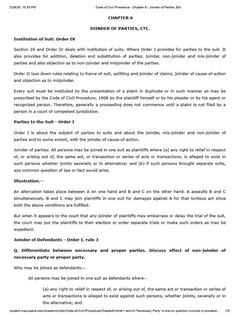 Civil Procedure Joinder Of Parties Pdf Lawsuit Joinder
