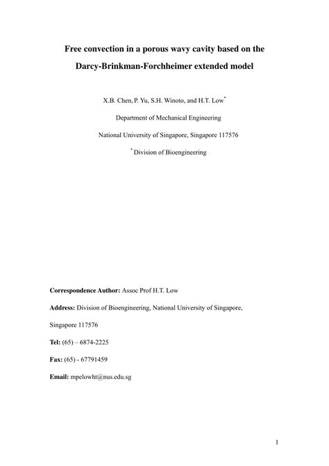 Pdf Free Convection In A Porous Wavy Cavity Based On The Darcy Brinkman Forchheimer Extended Model